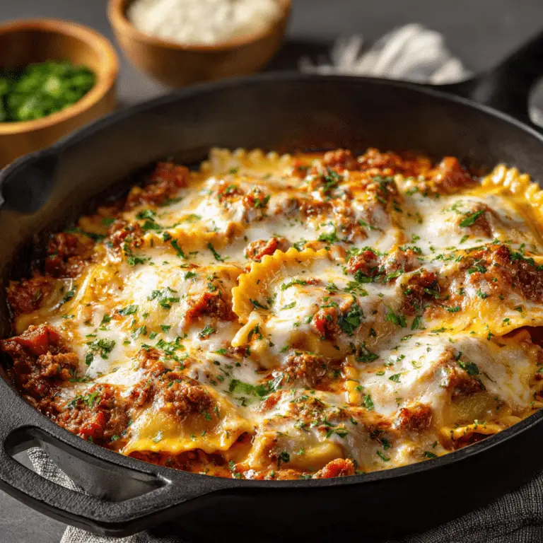 Easy Cheesy Beef Ravioli Skillet Recipe | Delectable Meal